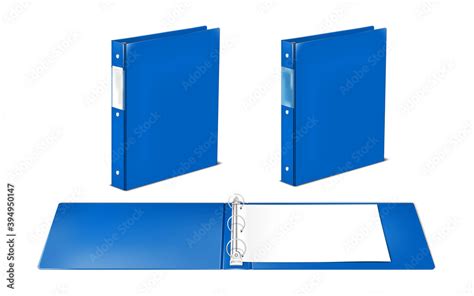 Blue Plastic Three Ring Binder File Folder With Label Pocket Open And