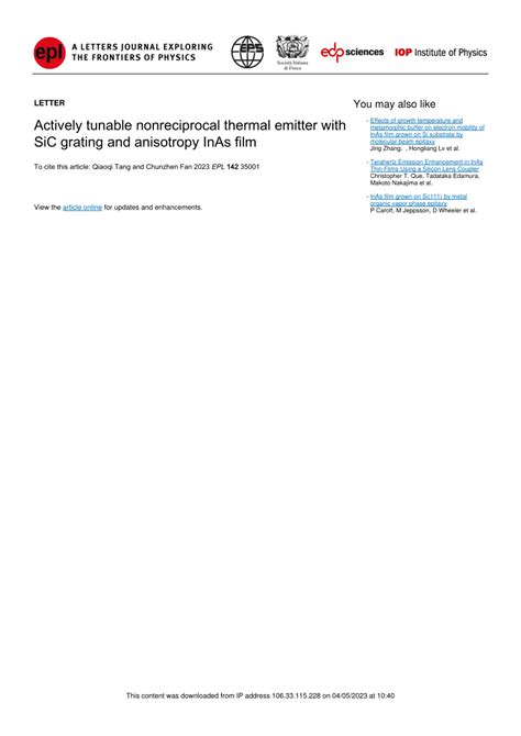Pdf Actively Tunable Nonreciprocal Thermal Emitter With Sic Grating