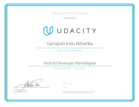Indu Niharika Garlapati On Linkedin Certified As An Android Developer By Udacity