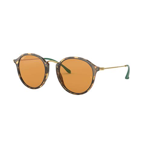 Ray Ban Round Fleck Sunglasses Tortoise Gold Frame Yellow Classic
