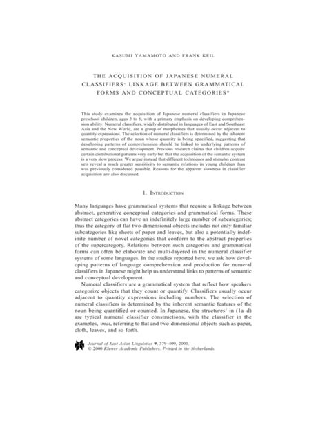 The Acquisition Of Japanese Numeral Classifiers Linkage Between