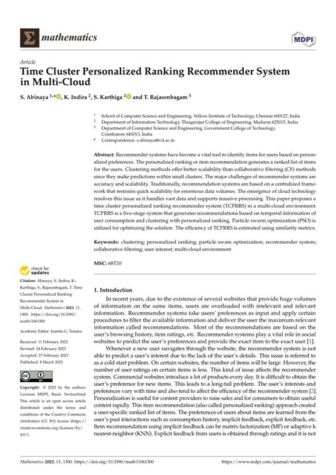 Pdf Time Cluster Personalized Ranking Recommender System In Multi Cloud