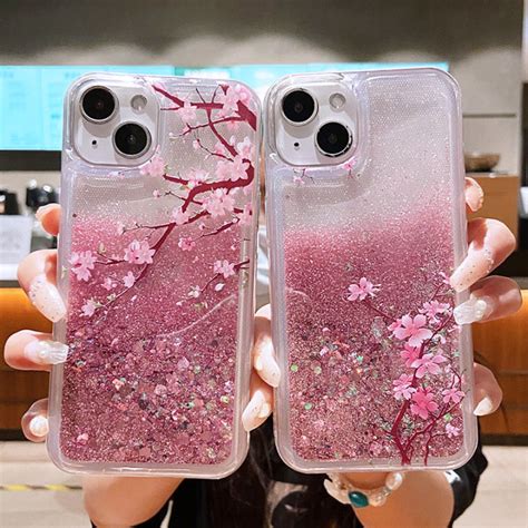 Crashstar Cherry Blossoms Floral Liquid Quicksand Phone Case For Iphone