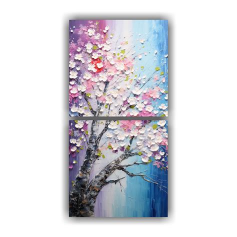 Obra De Arte En Lienzo Con Colores Del Arco Iris Y Flores De Cerezo Decocuadros