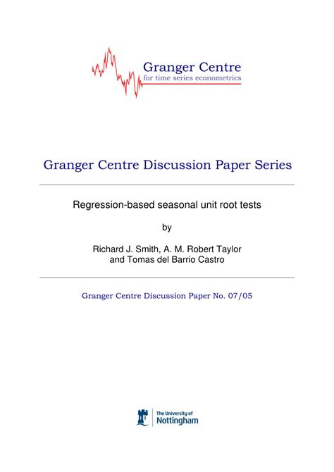 pdf regression based seasonal unit root tests