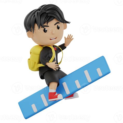 D Cute Student Character Bring A Ruler Png