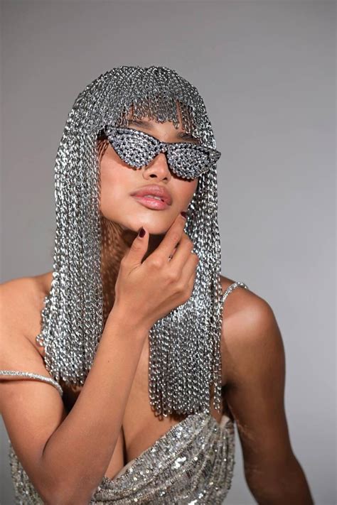 Metal Silver Wig Head Chain Headpiece Burning Man Cosplay Wig Festival