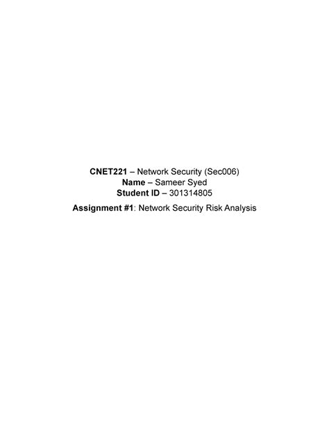 Assignment Network Security Risk Analysis Cnet Network