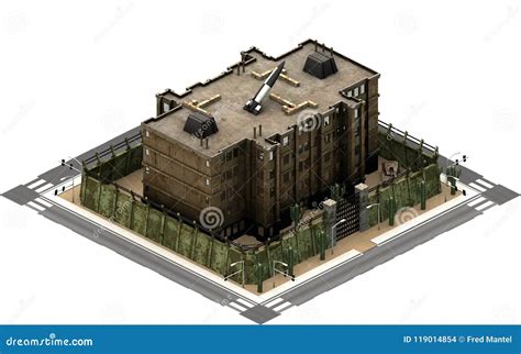 Isometric City Buildings Prison Jail 3d Rendering Stock Illustration