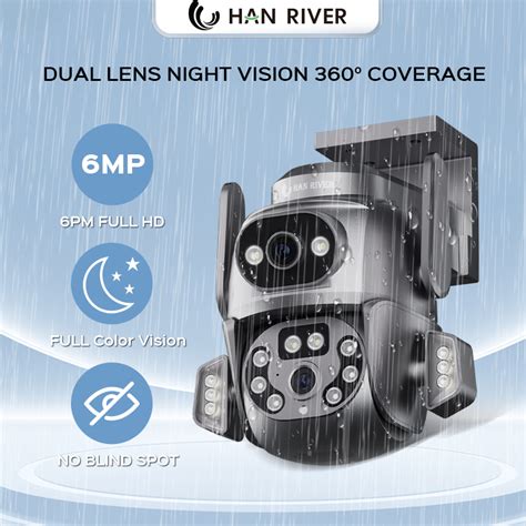 Jual Han River Cctv Outdoor Wifi 6mp Hd Full Color Night Vision Dual Lens Ip67 Waterproof 360