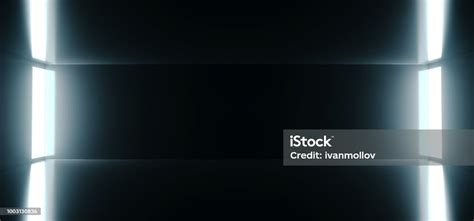 미래 과학 Fi 빈 어두운 방에서 측면 빈 공간에 빛나는 빛 반사와 텍스트 3d 렌더링에 대 한 0명에 대한 스톡 사진 및 기타 이미지 Istock