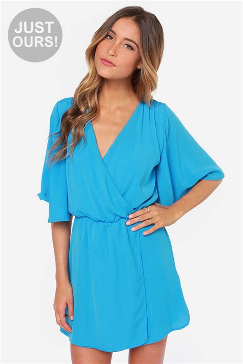 Cute Blue Dress Wrap Dress 4800 Lulus