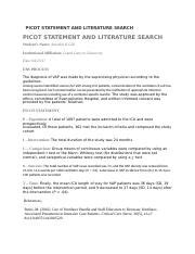 Assignment Week Docx PICOT STATEMENT AND LITERATURE SEARCH PICOT STATEMENT AND LITERATURE