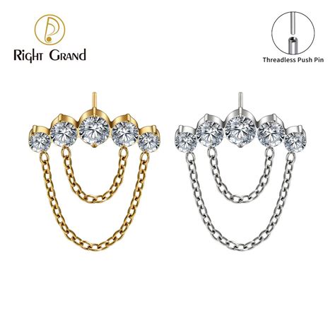 Right Grand ASTM F Titanium Cluster CZ Threadless Push Pin Labret Stud Earring With Tier