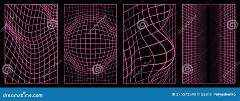 Geometry Wireframe Grid Backgrounds In Neon Pink Color 3d Abstract Posters Patterns Cyberpunk