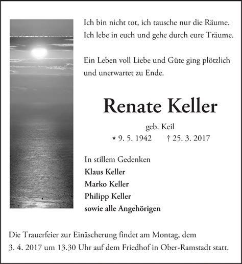 Traueranzeigen Von Renate Keller Vrm Trauer De