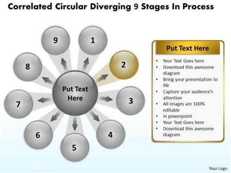 Circular Diverging Stages Process Relative Arrow PowerPoint Slides