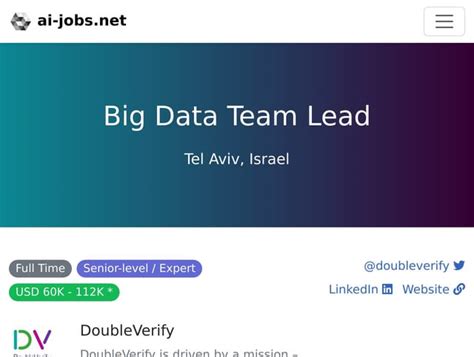 Hiring Big Data Team Lead In Tel Aviv Israel Raimljobs