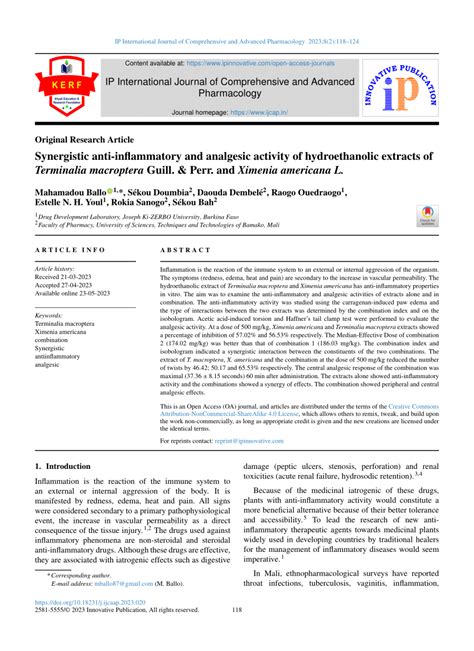Pdf Synergistic Anti Inflammatory And Analgesic Activity Of