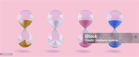 모래 시계 모래 시계 시간 예산 유리 카운트 다운 3d 시간 측정 개념 모래 유리 타이머의 현실적인 크리스탈 투명 현대 전구 황금빛 분홍색 흰색 파란색 시대가 흐릅니다 스톱