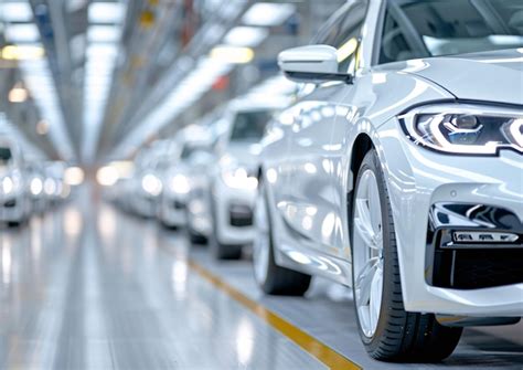 Modern Assembly Line Of White Luxury Cars In A Hightech Factory