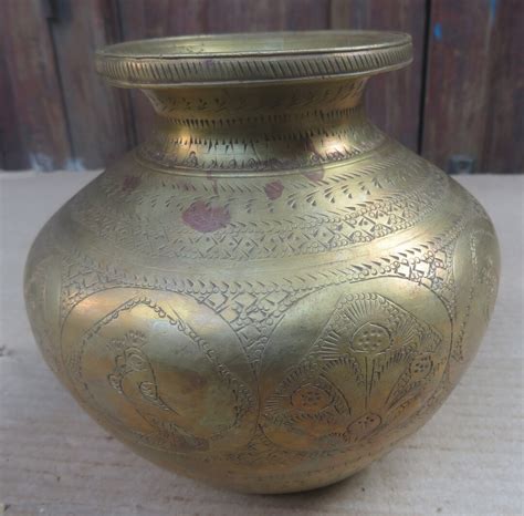 Vintage Brass Pot Planter Lotta Holy Water Storage Garden Home