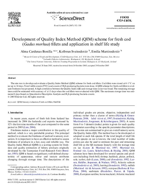 Pdf Development Of Quality Index Method Qim Scheme For Fresh Cod Gadus Morhua Fillets And