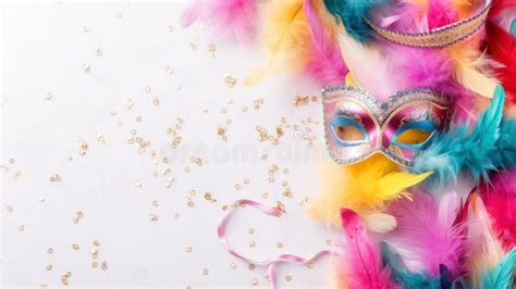 Carnival Border On Marble Background Mardi Gras Masks Feathers And