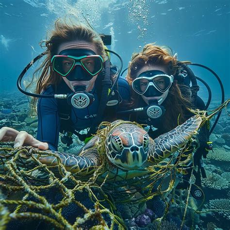 Two Scuba Divers Underwater Premium Ai Generated Image