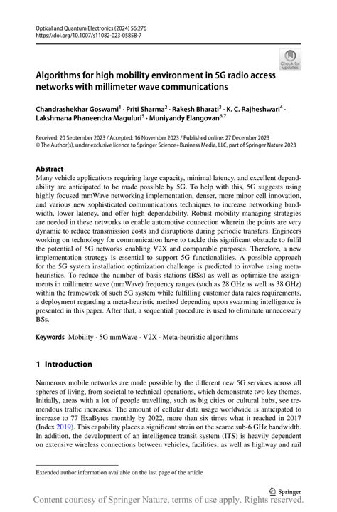 algorithms for high mobility environment in 5g radio access networks