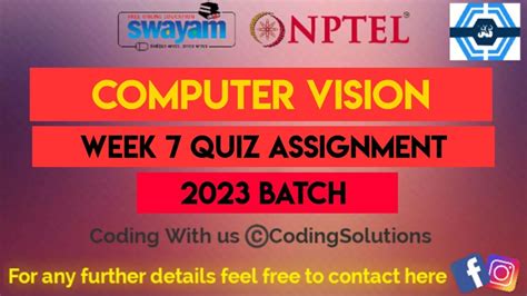 computer vision week 7 quiz assignment solution nptel 2023 swayam