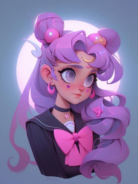 Premium Photo Anime Girl With Purple Hair And Pink Bow And Big Eyes Generative Ai