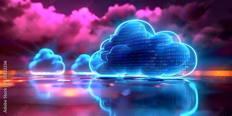 Creating A D Blue Cloud With Glowing Binary Code To Represent Cloud