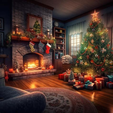 Premium Ai Image Christmas Living Room Wallpaper