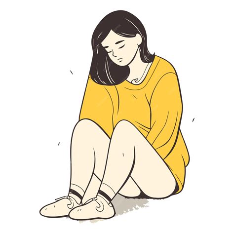 Mujer Triste Sentada En El Suelo En Estilo Boceto Vector Premium