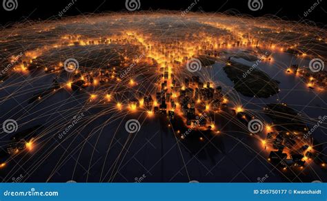 a global map with nodes representing business hubs and lines showing