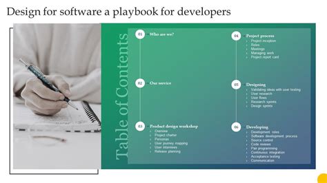 Table Of Contents Design For Software A Playbook For Developers Ppt Slides Icons Ppt Slide