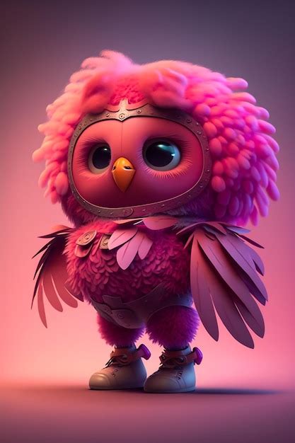 Premium Ai Image A Pink Owl With A Pink Helmet And Big Eyes Stands On