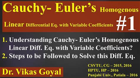 Cauchy Eulers Homogeneous Linear Differential Equation 1 With Variable Coefficients Imp