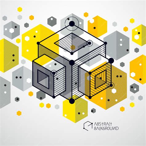 Инженерно-технологические желтые векторные 3d-обои из кубиков и линий ...