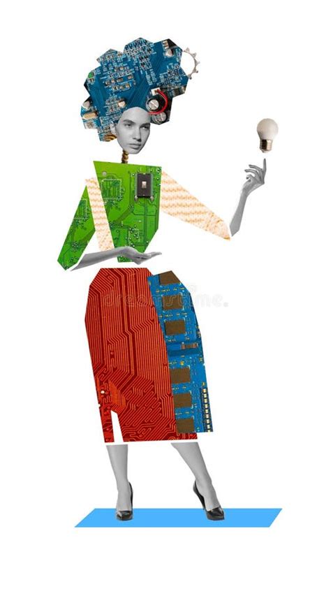 Modern Aesthetic Artwork Woman Robot With Motherboard Hair Circuitry
