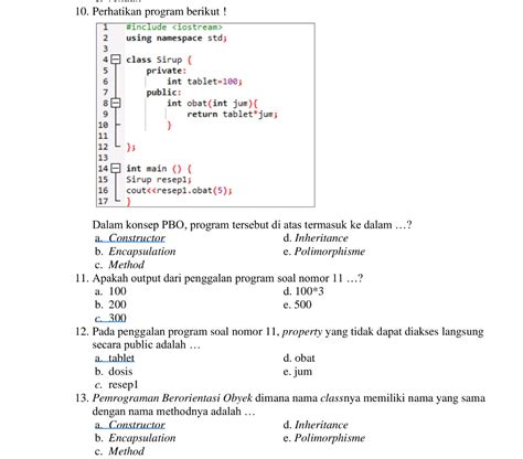 10 Perhatikan Program Berikut C Include Using Namespace Std Class Sirup Private Int Tablet100