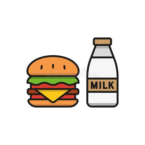 Milk And Hamburger Set Food Icon Vector Basic Design Stock Illustration
