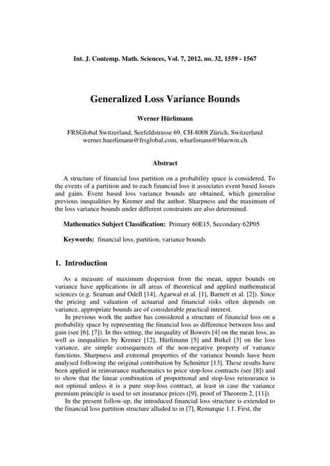Pdf Generalized Loss Variance Bounds