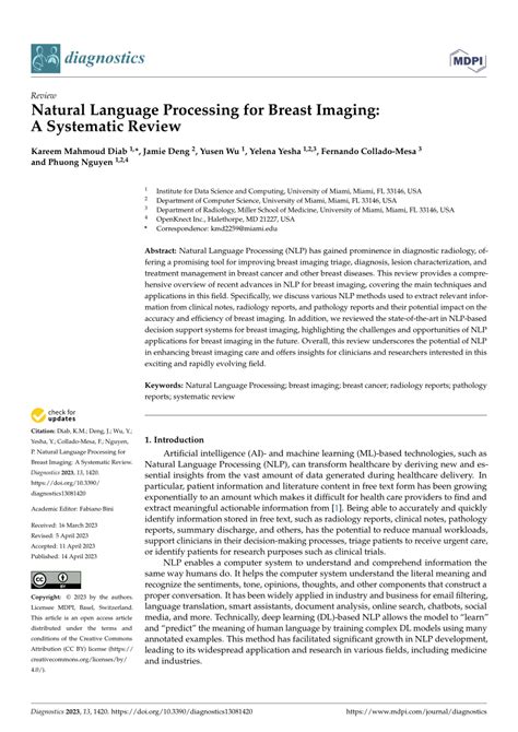Pdf Natural Language Processing For Breast Imaging A Systematic Review