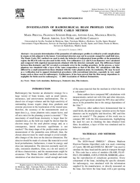 Pdf Investigation Of Radiosurgical Beam Profiles Using Monte Carlo Method