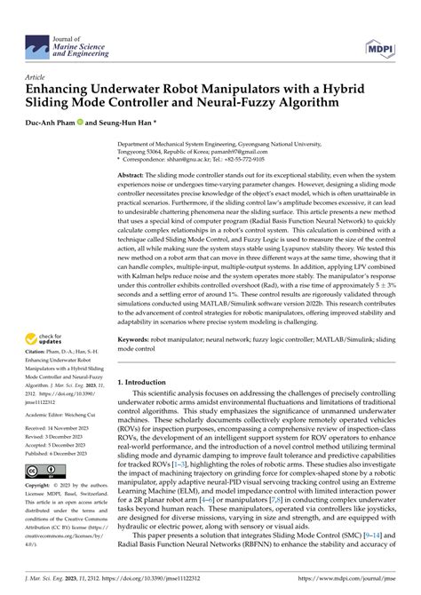 Pdf Enhancing Underwater Robot Manipulators With A Hybrid Sliding
