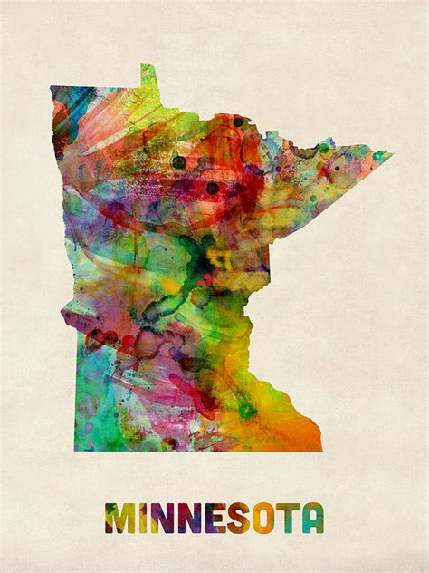 Minnesota Watercolor Map Digital Art By Michael Tompsett