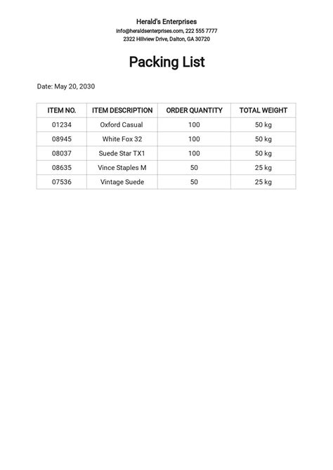 Packing List Template Google Docs Word Template Net