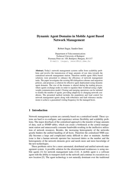 pdf dynamic agent domains in mobile agent based network management